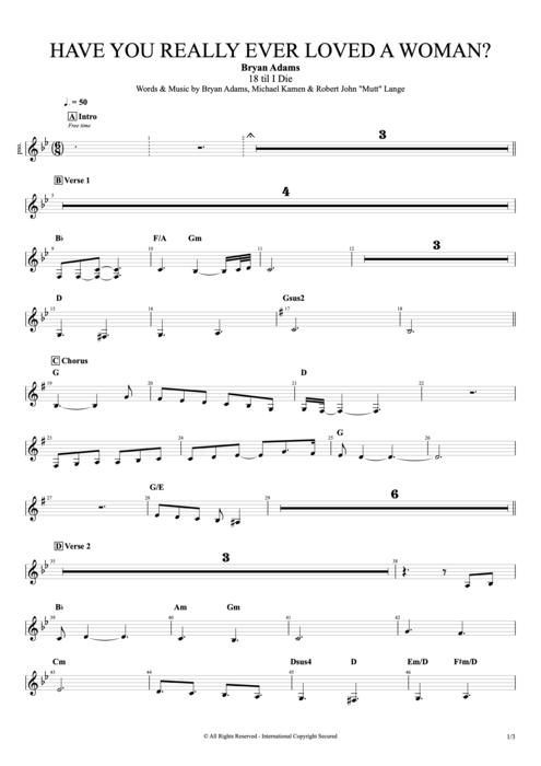 Tablature Have You Ever Really Loved a Woman? de Bryan Adams (Guitar ...