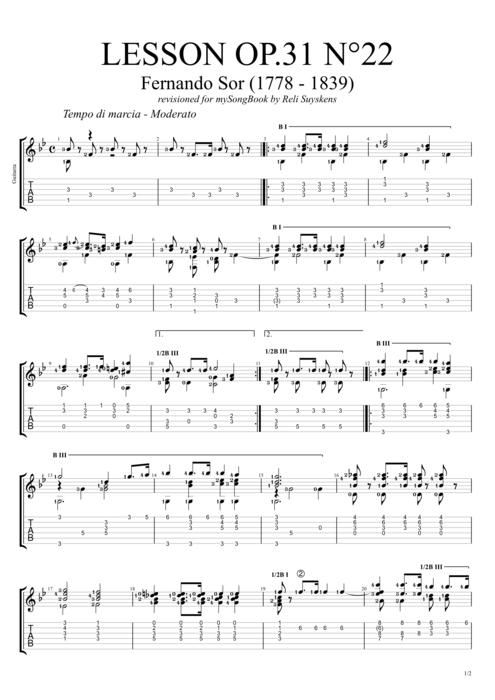 Tablature Lesson Op.31 no.22 de Fernando Sor (Guitar Pro) - Guitare ...