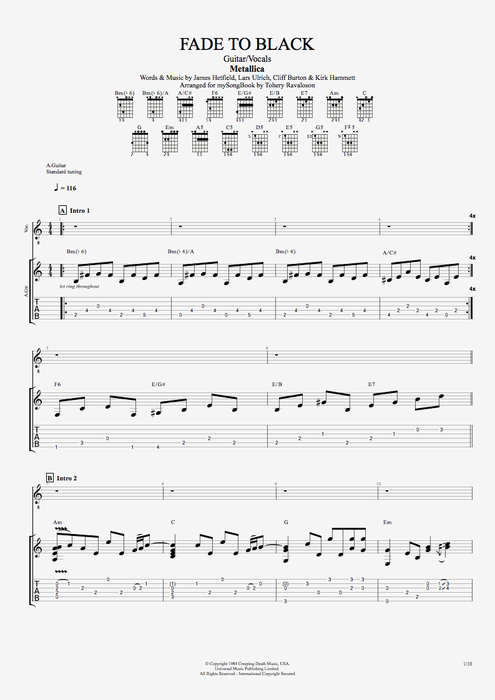 Fade To Black Tab By Metallica Guitar Pro Guitar Vocals MySongBook